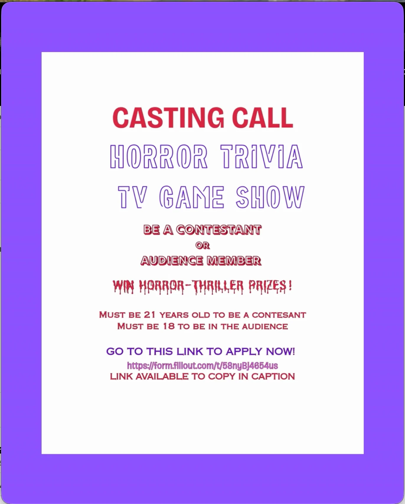 CASTING FOR NEW HORROR TRIVIA TV GAME SHOW FEATURING TOM SAVINI ...