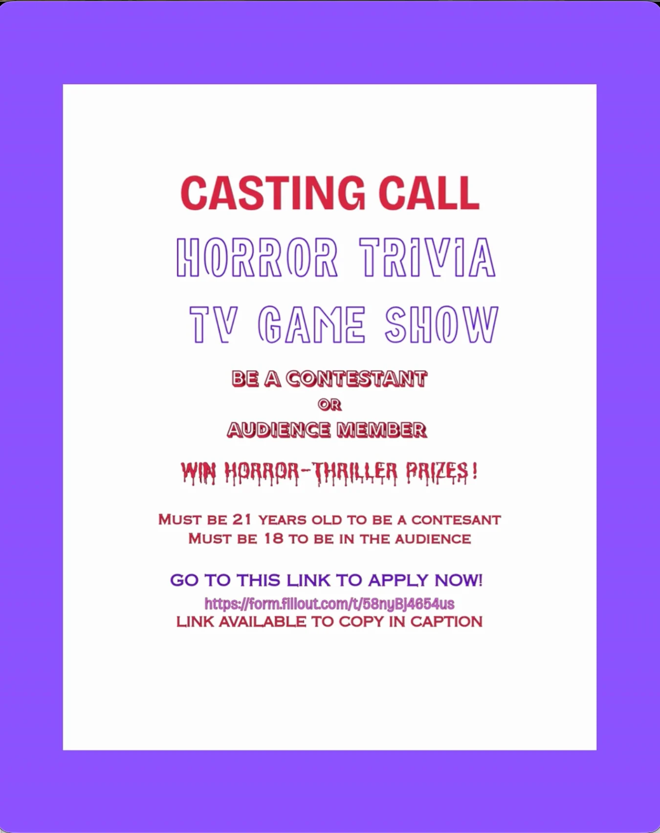 BE A CONTESTANT FOR A NEW HORROR TRIVIA TV GAME SHOW FEATURING TOM ...